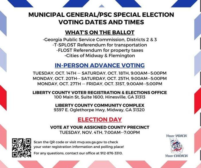 Municipal General/PSC Special Election Voting Dates & Times - Liberty ...